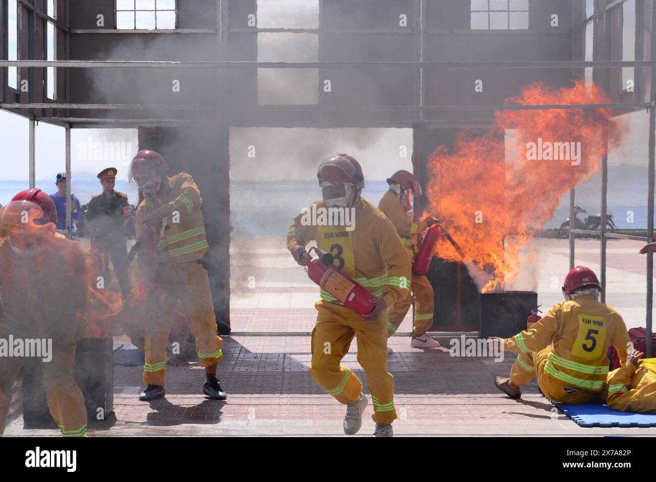 Fire brigade public display, practice, competition, contest in Nha ...