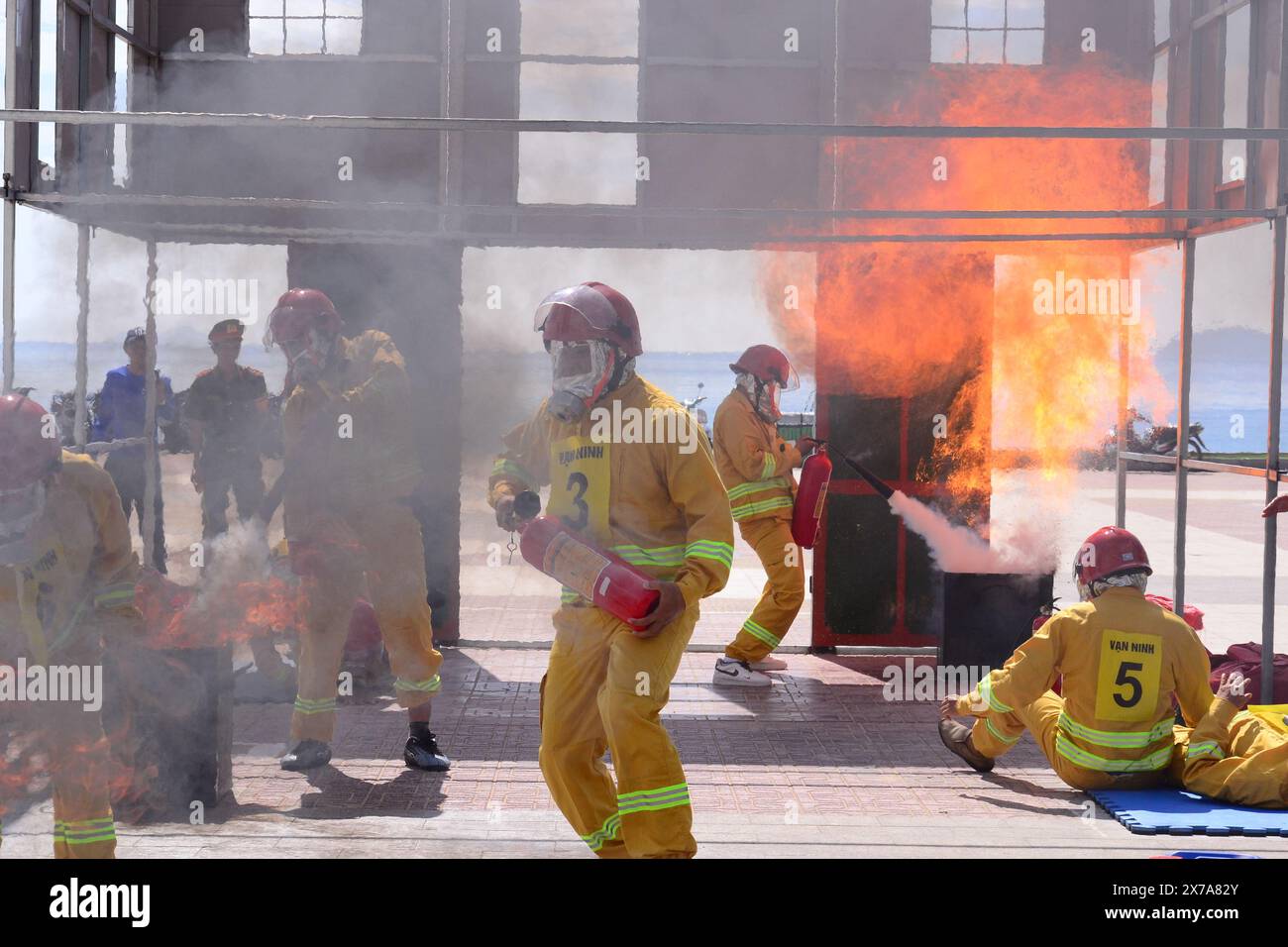 Fire brigade public display, practice, competition, contest in Nha ...