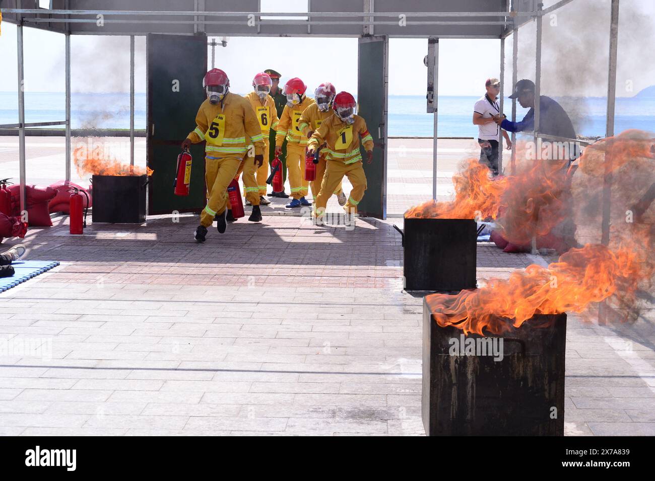 Fire brigade public display, practice, competition, contest in Nha ...