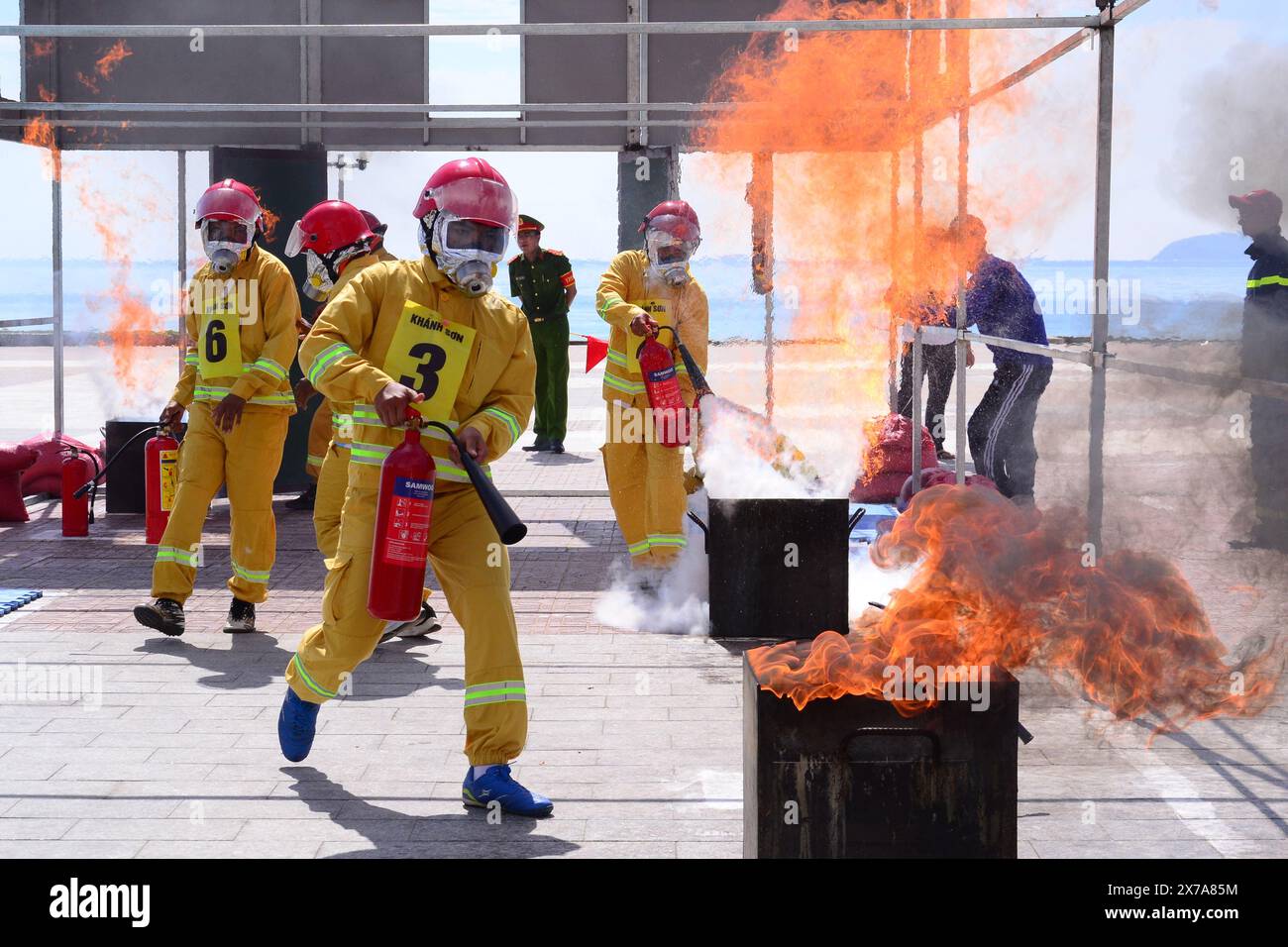Fire brigade public display, practice, competition, contest in Nha ...