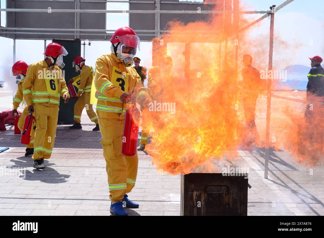 Fire brigade public display, practice, competition, contest in Nha ...