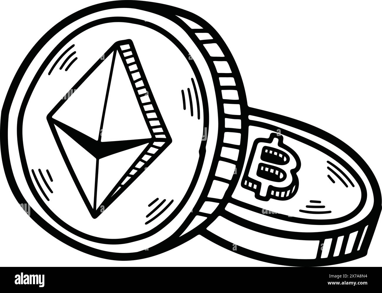 The Digital currency symbols Hand drawn illustrations in line art style ...