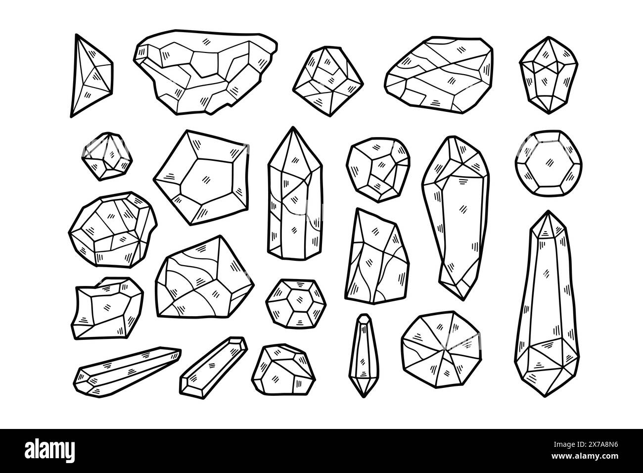 a Hand drawn illustrations of rocks and minerals in line art style ...