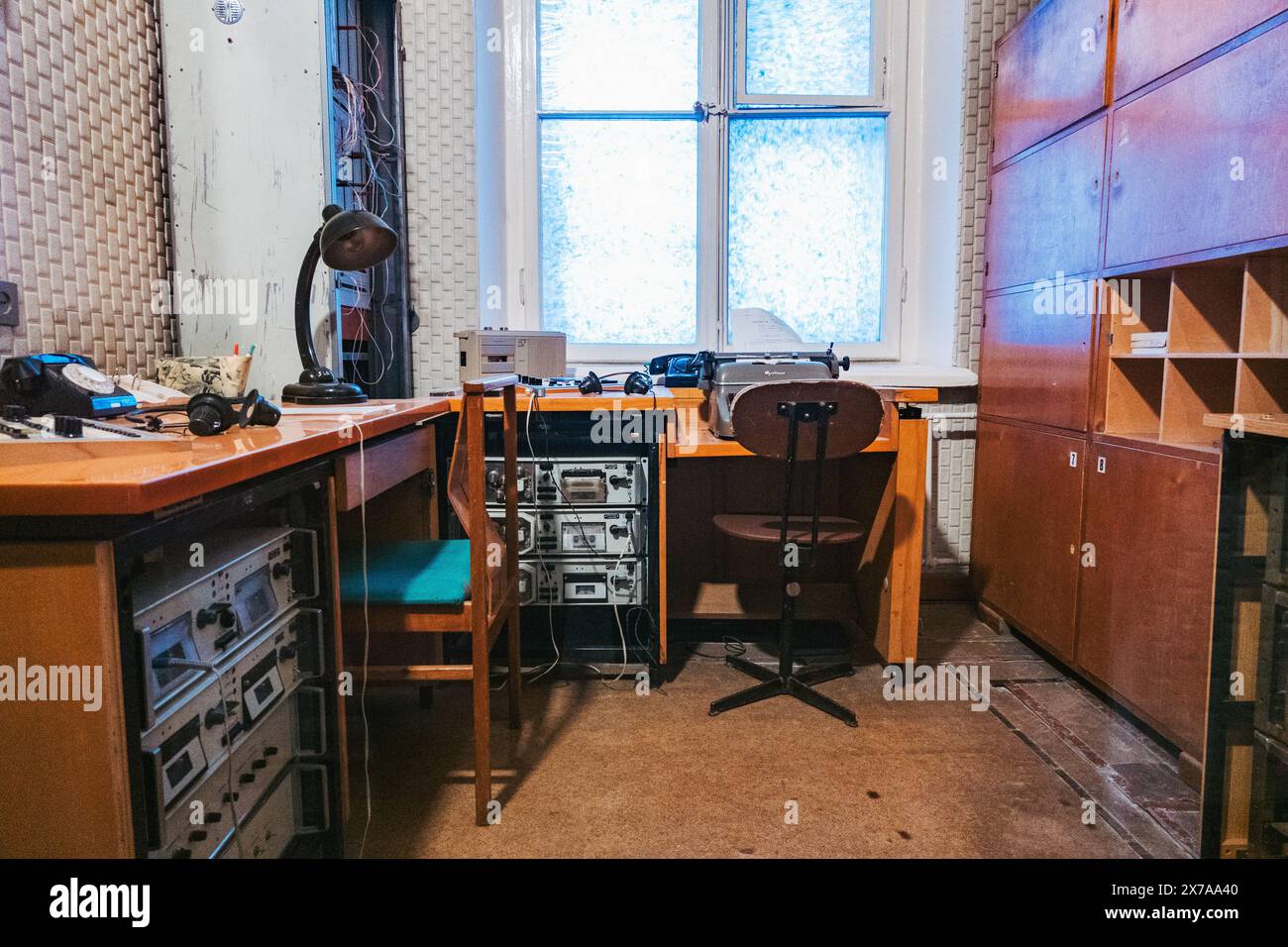 a radio room inside the The Museum of Occupations and Freedom Fights ...