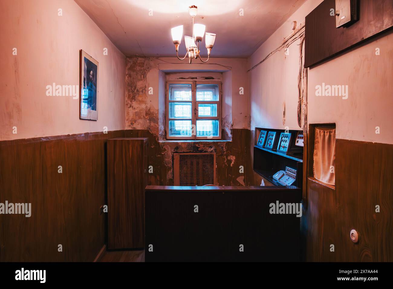 a pink room inside the The Museum of Occupations and Freedom Fights, in ...