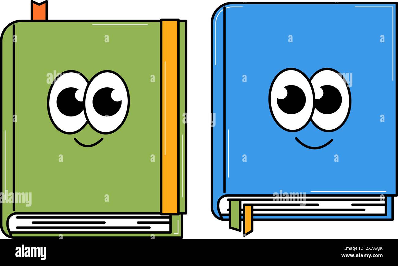 Back to school retro funky characters. Books or textbooks with cute ...