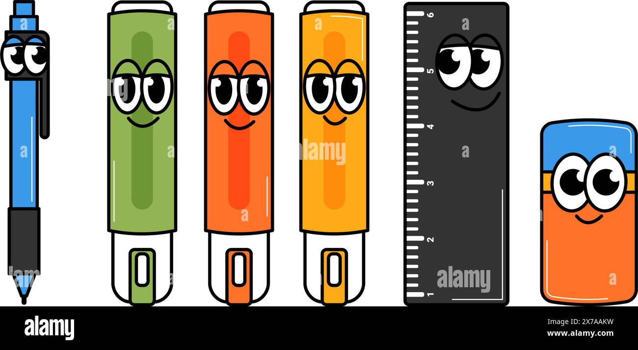 Back to school retro contemporary illustration. Set of school supplies ...