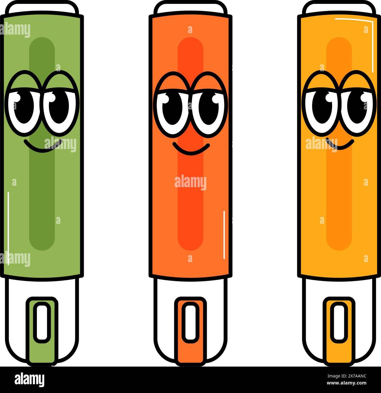 Back to school retro contemporary vector art. Set of characters markers ...