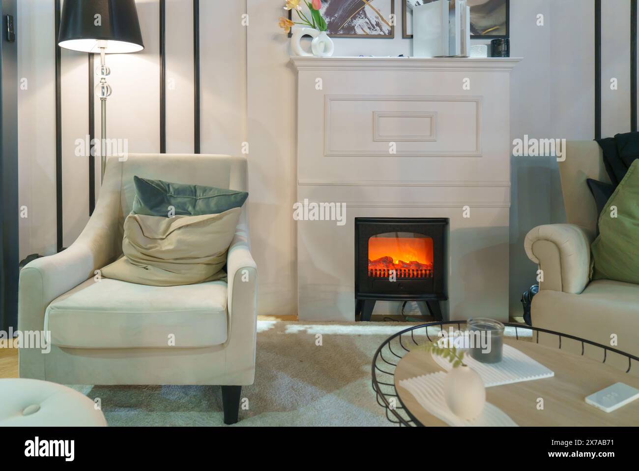 Warm and inviting living room featuring a comfortable sofa and a ...