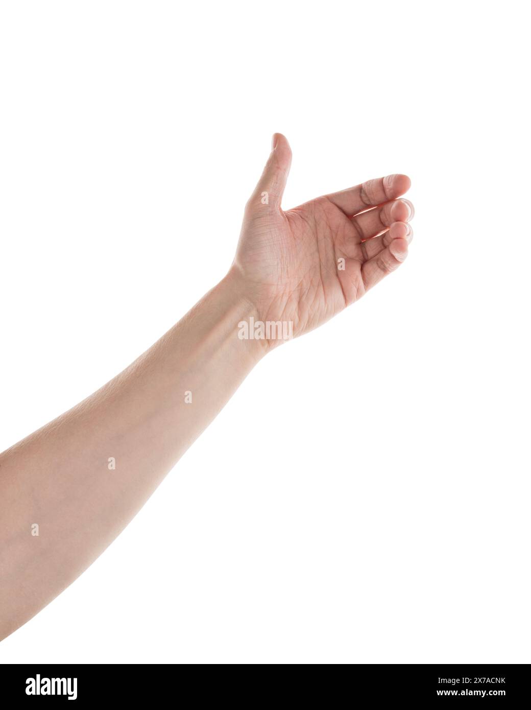 Young adult man left hand to hold a bottle isolated on white background ...