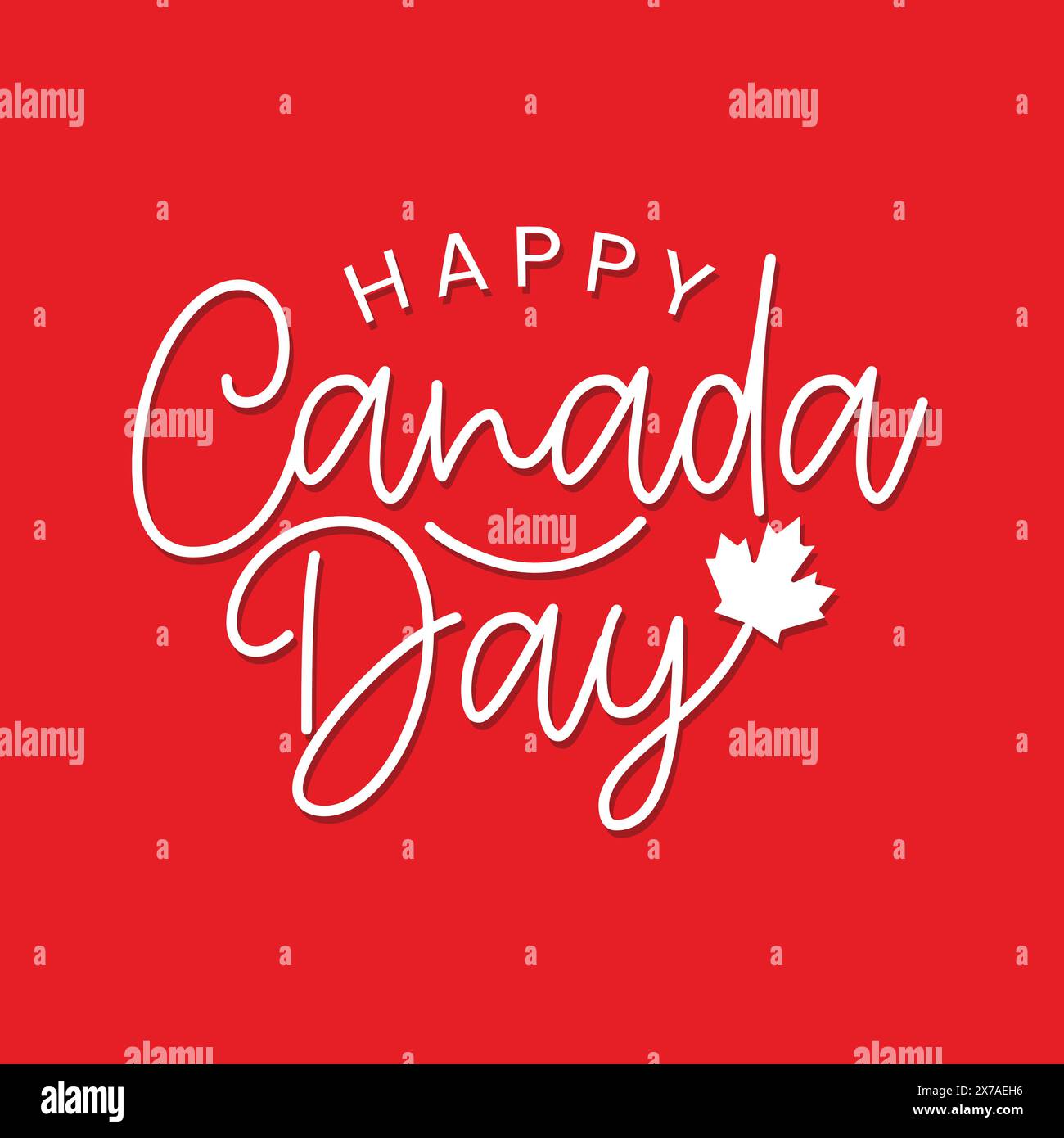 Happy Canada Day handwritten lettering logo with a red maple leaf ...