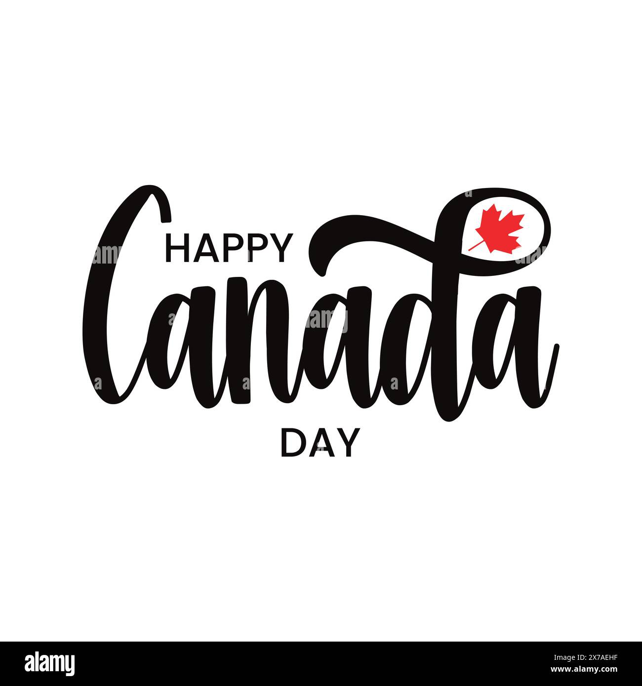 Happy Canada Day handwritten lettering logo with a red maple leaf ...