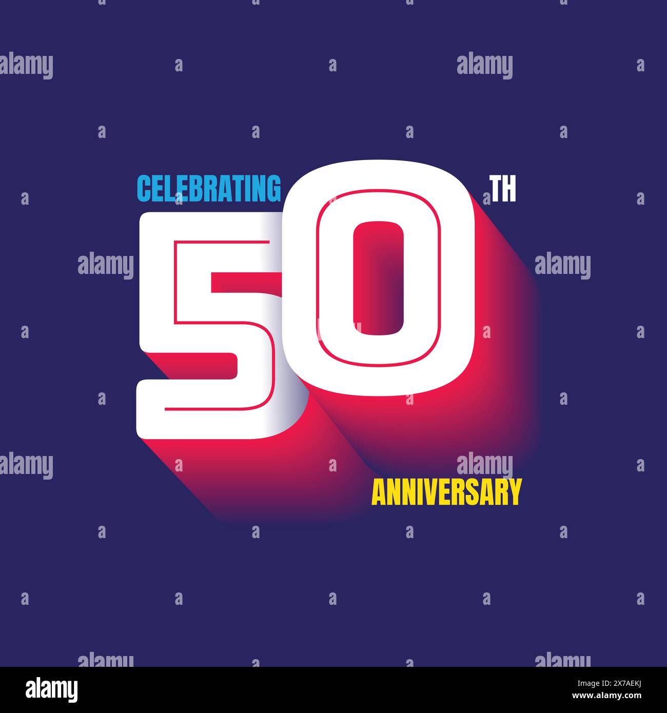 Celebrating 50 years anniversary 3d logo with modern typography on blue ...