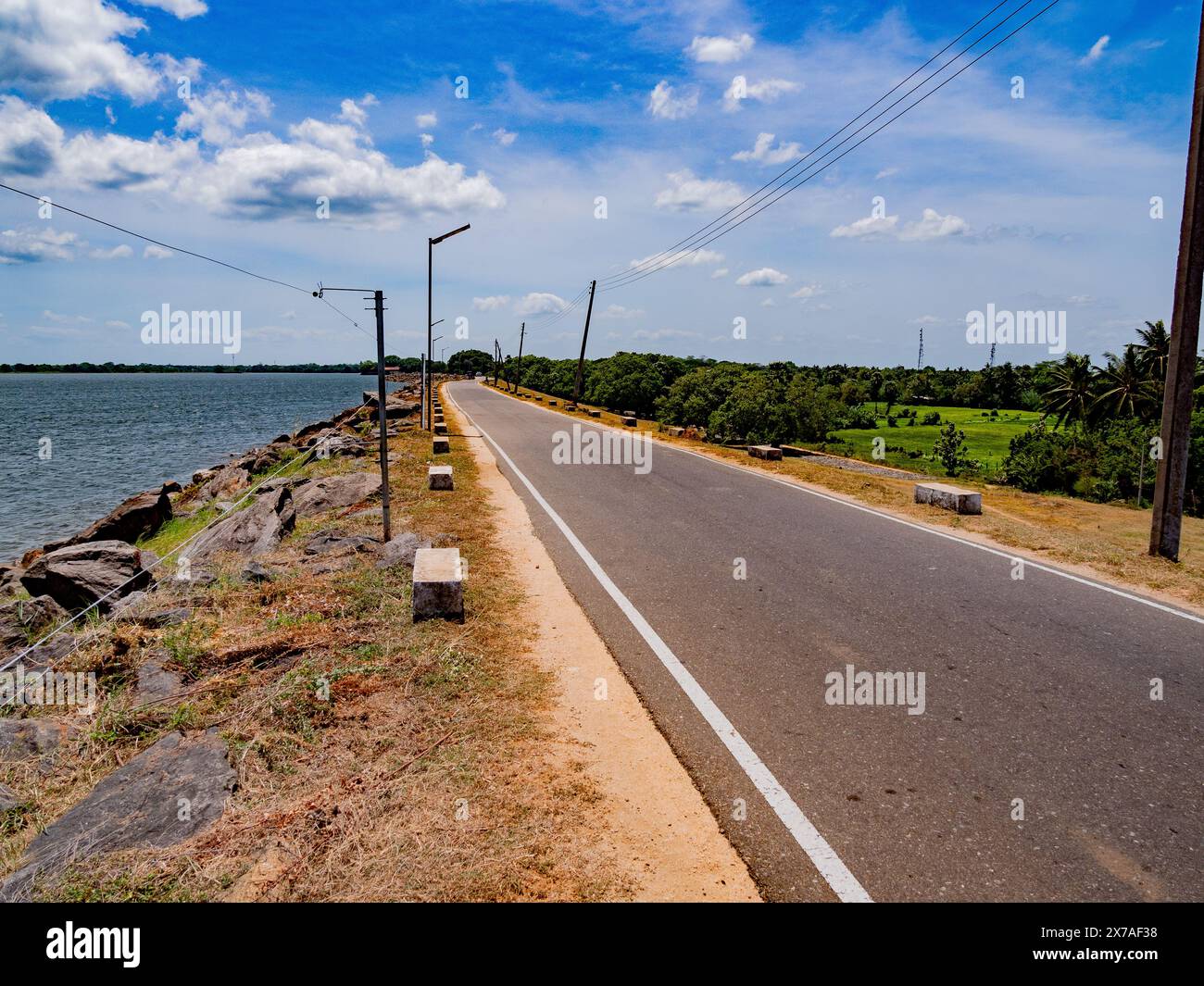 Sri Lanka Countryside Road with a Bus Under Blue Skies Polonnaruwa ...