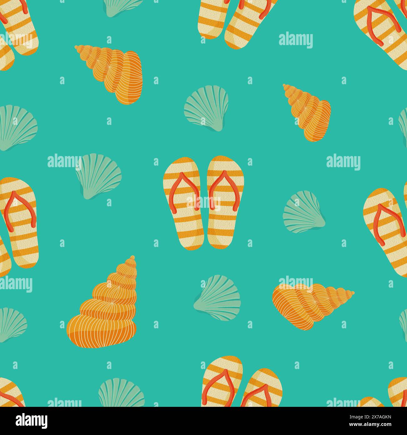 Flip flops, sea shell, seamless pattern, digital paper, yellow ...