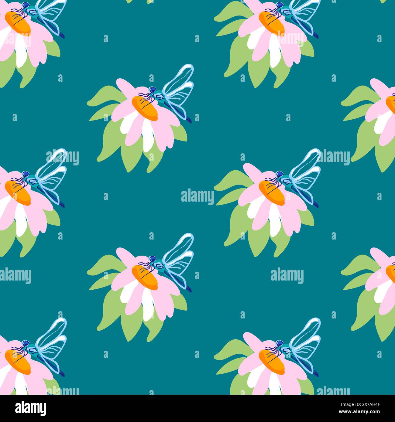 Summer background daisies dragonflies Dark turquoise backdrop summer ...