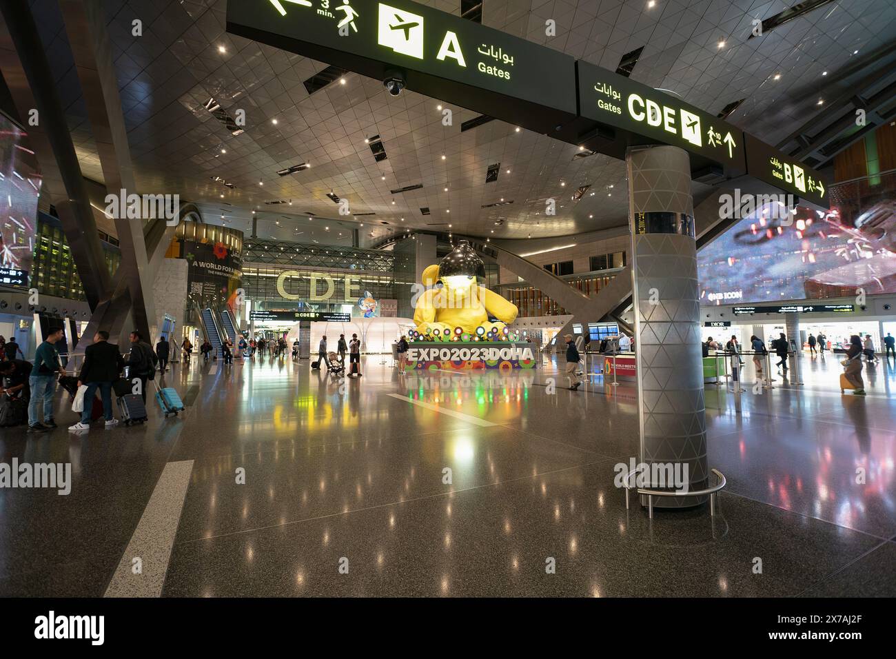 DOHA, QATAR - OCTOBER 13, 2023: Lamp Bear sculpture in Doha’s Hamad International Airport Stock ...