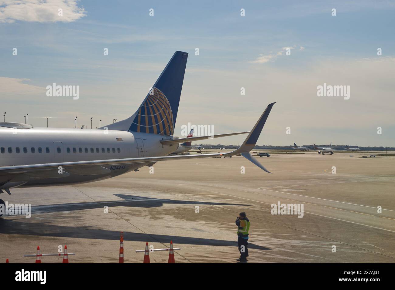 CHICAGO, IL - APRIL 05, 2016: the empennage of United Airlines Boeing ...