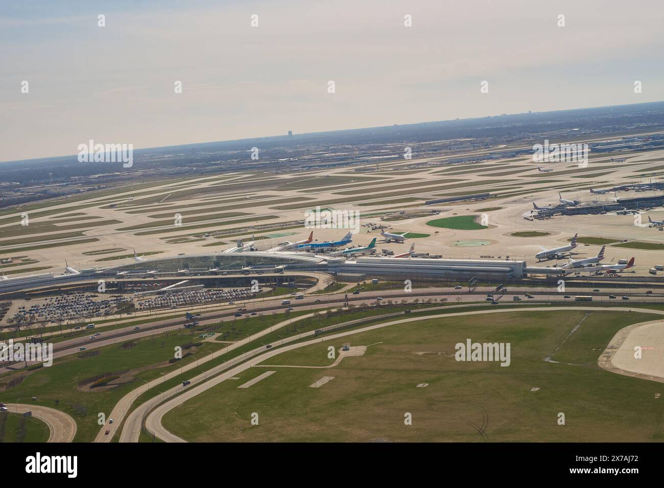 CHICAGO, IL - APRIL 05, 2016: aerial view of Chicago O'Hare ...