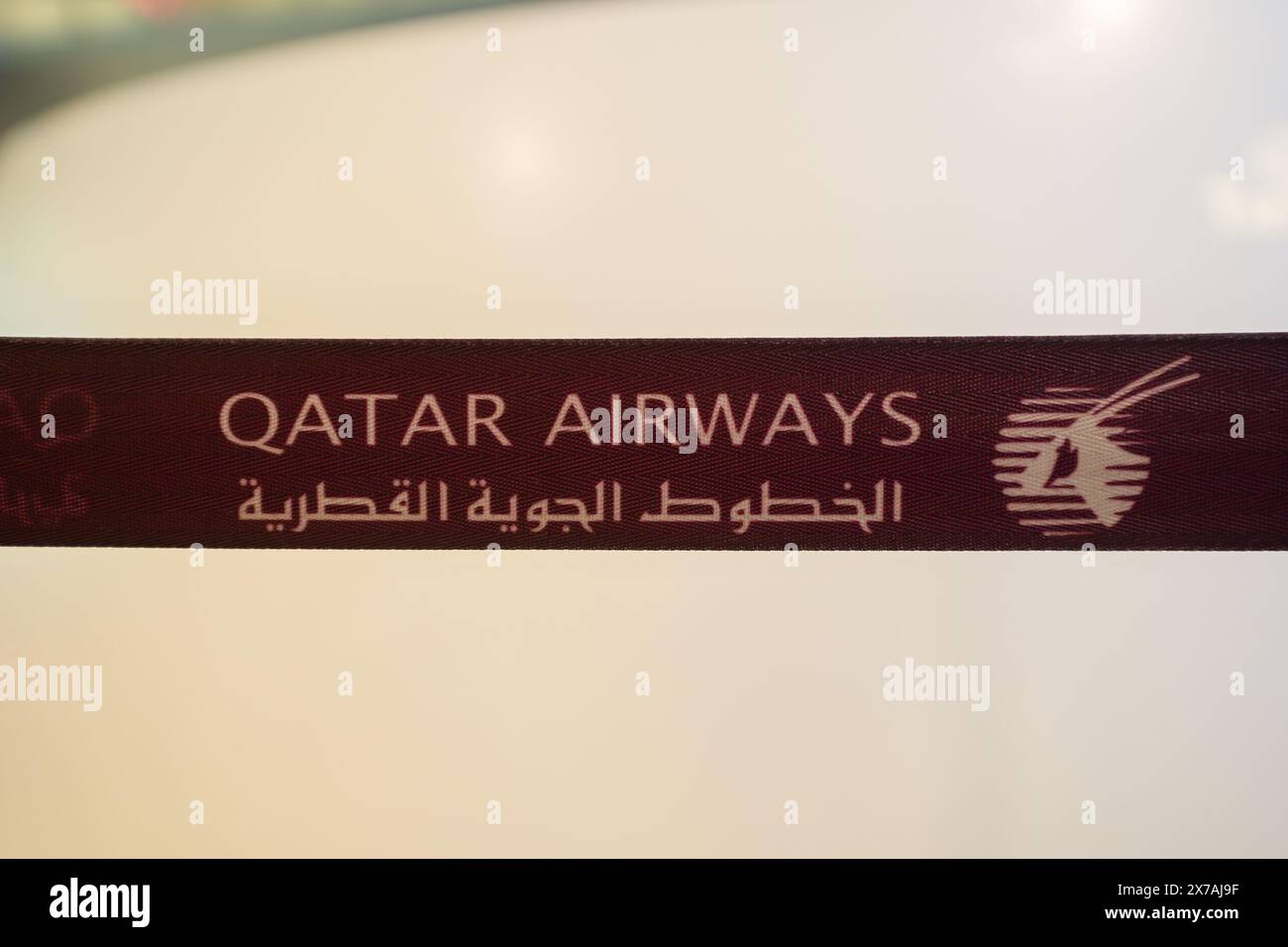 DOHA, QATAR - OCTOBER 13, 2023: Qatar Airways sign as seen at Hamad ...