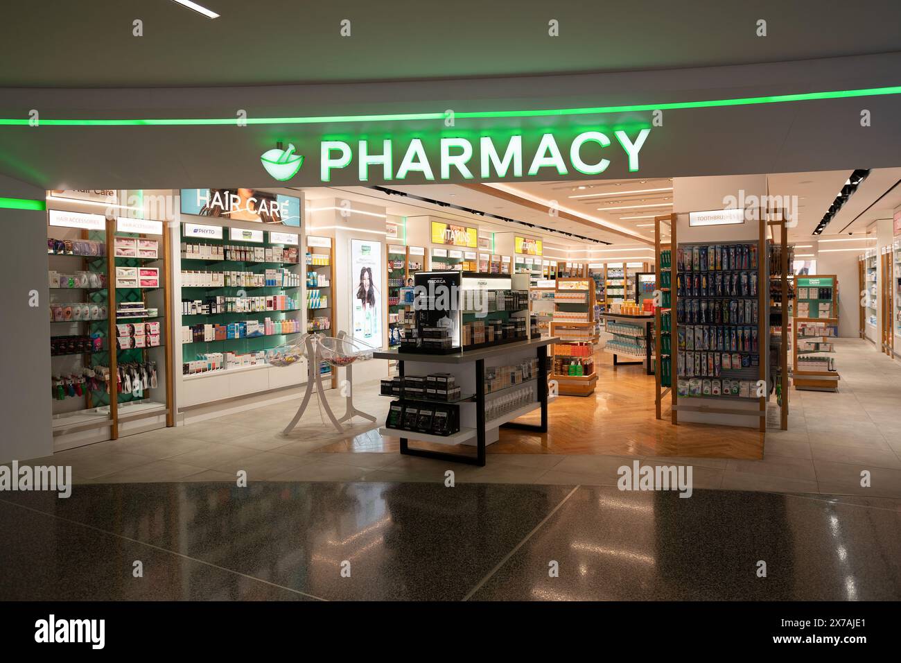DOHA, QATAR - OCTOBER 13, 2023: Pharmacy at Hamad International Airport ...