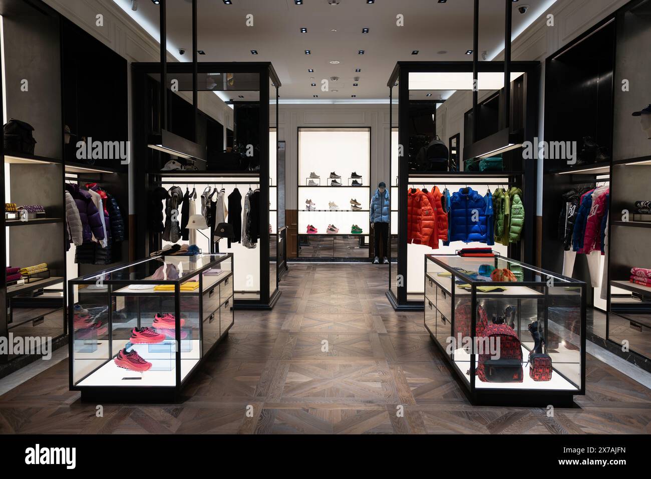 DOHA, QATAR - OCTOBER 13, 2023: interior shot of Moncler store in Hamad ...