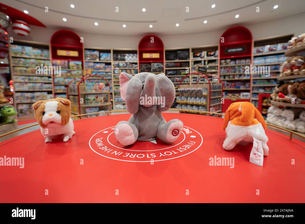DOHA, QATAR - OCTOBER 13, 2023: toys on display inside Hamleys store in Hamad International ...