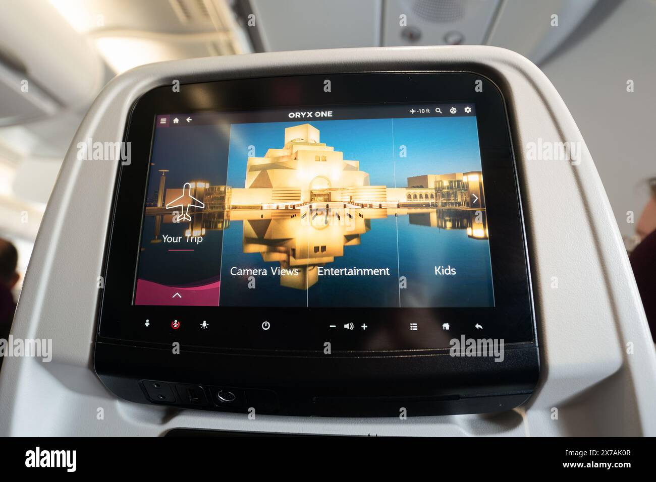 DOHA, QATAR - OCTOBER 13, 2023: a Qatar Airways Airbus A380 economy ...