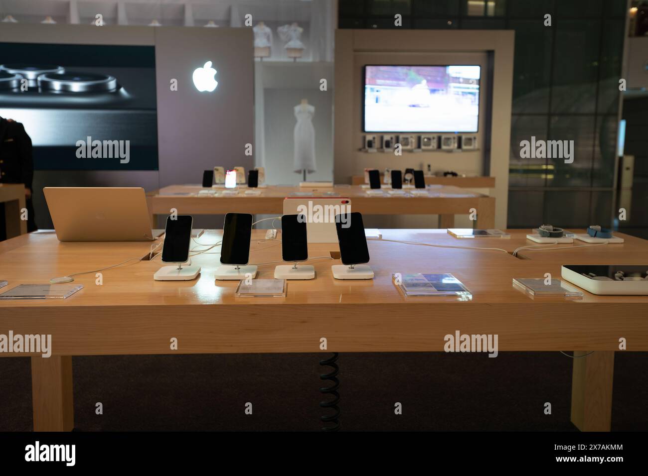 DOHA, QATAR - OCTOBER 13, 2023: Apple products on display at Hamad ...