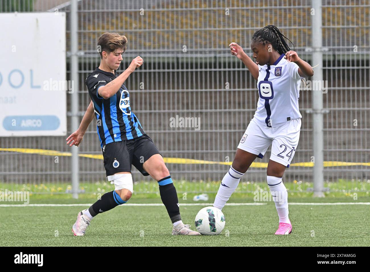 Aalter, Belgium. 18th May, 2024. Esther Buabadi (24) of Anderlecht and Isabelle Iliano (18) of ...