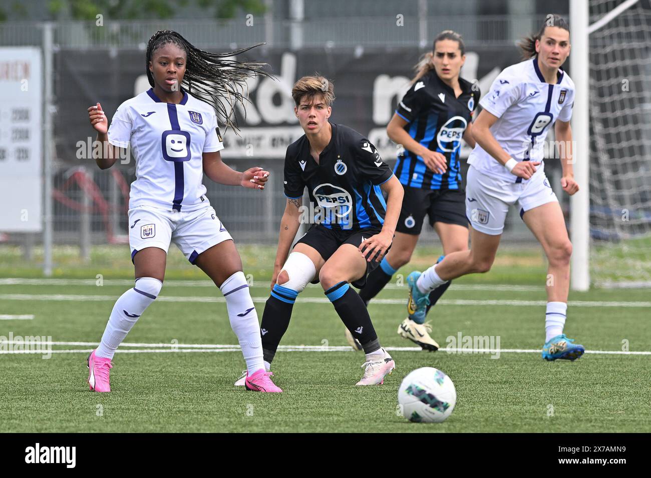 Aalter, Belgium. 18th May, 2024. Esther Buabadi (24) of Anderlecht and Isabelle Iliano (18) of ...