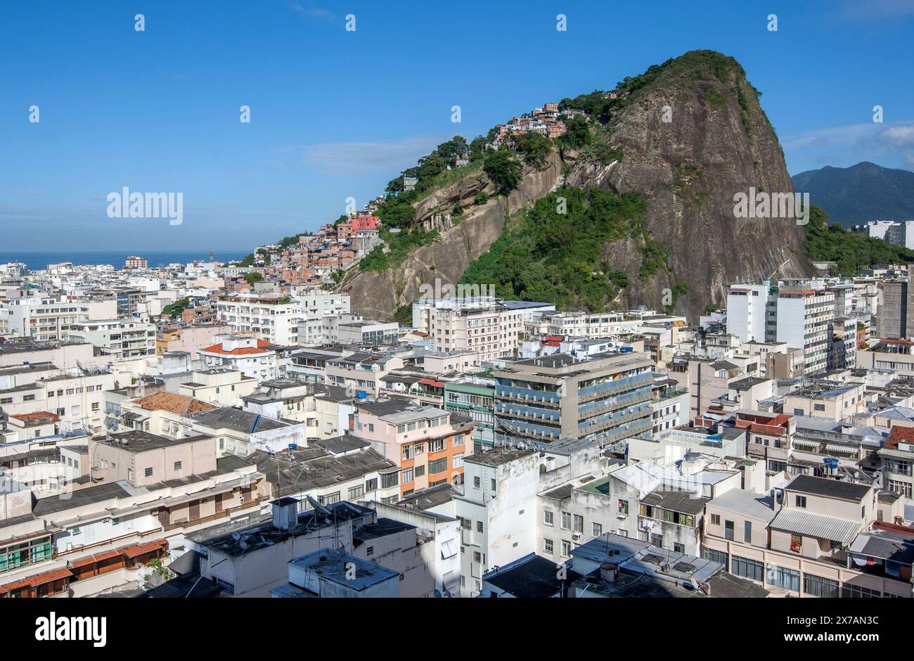A view looking towards Morro da Babilônia which is a favela in the Leme ...