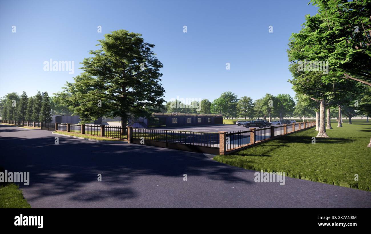3d rendering baseball field view from entrance with fence Stock Photo ...
