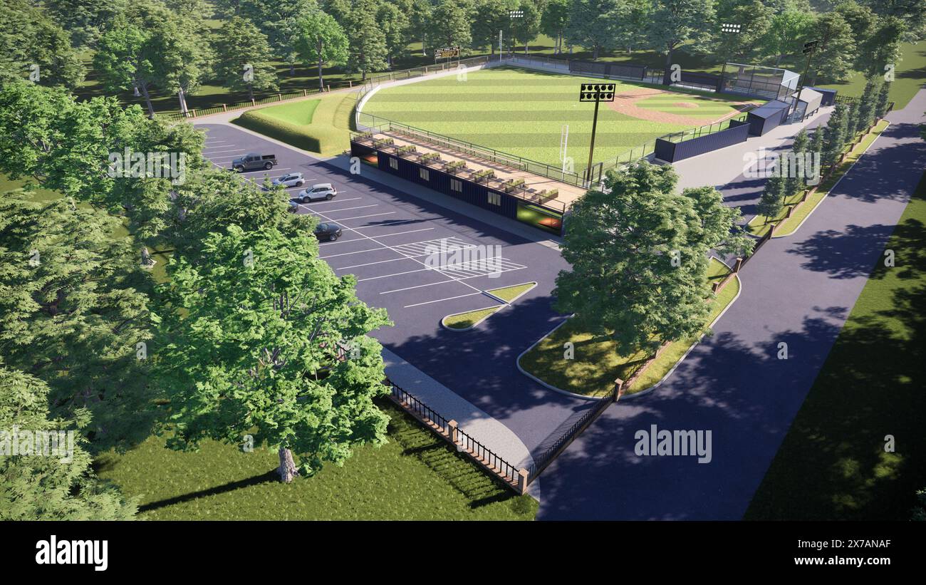 aerial view Ballpark or baseball field daylight with modern facility ...