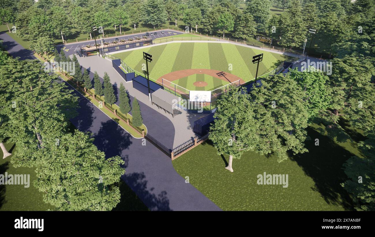 aerial view Ballpark or baseball field daylight with modern facility ...