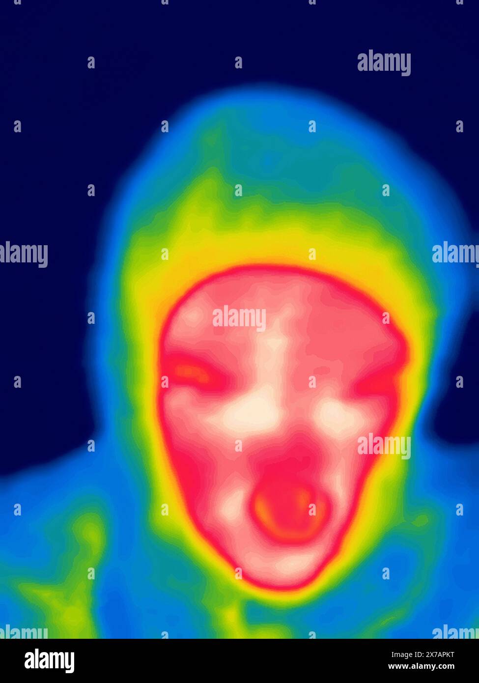 The facial portrait of a young man in a hood 3. Image from thermal ...