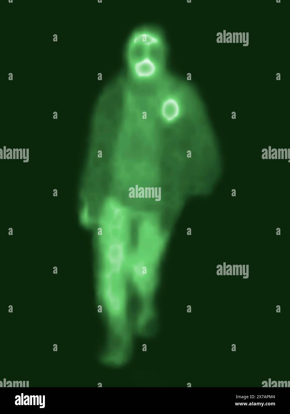 Night man mask mandate. Image from thermal imager device. Modified ...