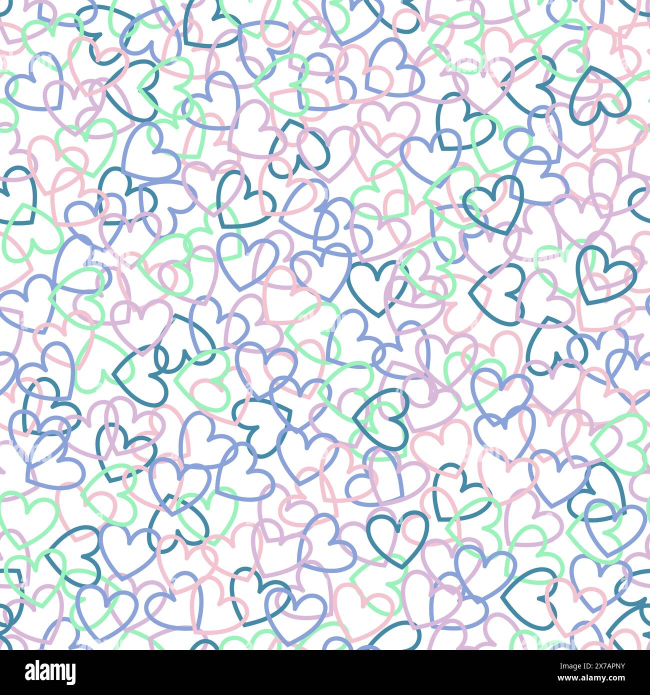 Seamless pattern with linear hearts in pastel colors. White background ...