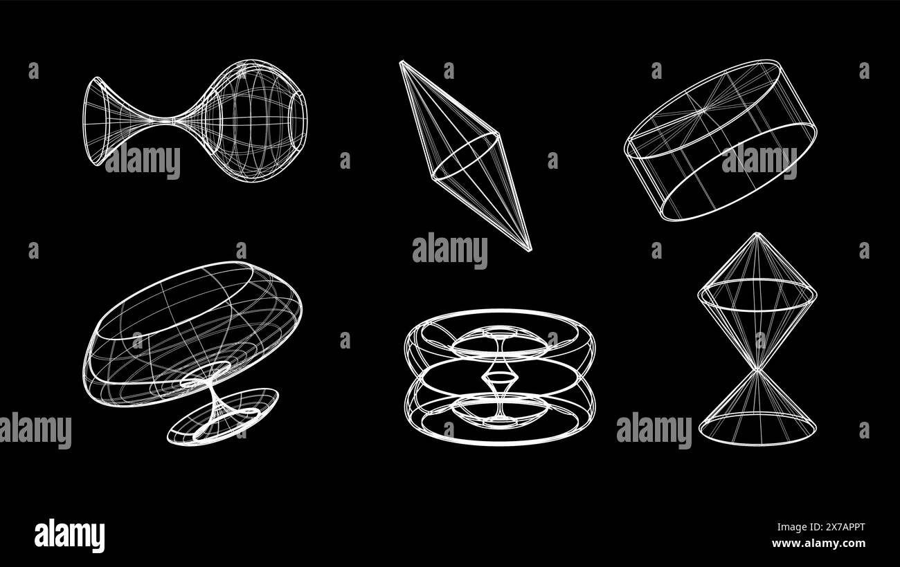 3d Wireframe Models Of Objects Network Line Geometric Shapes Atmosphere Future Retro
