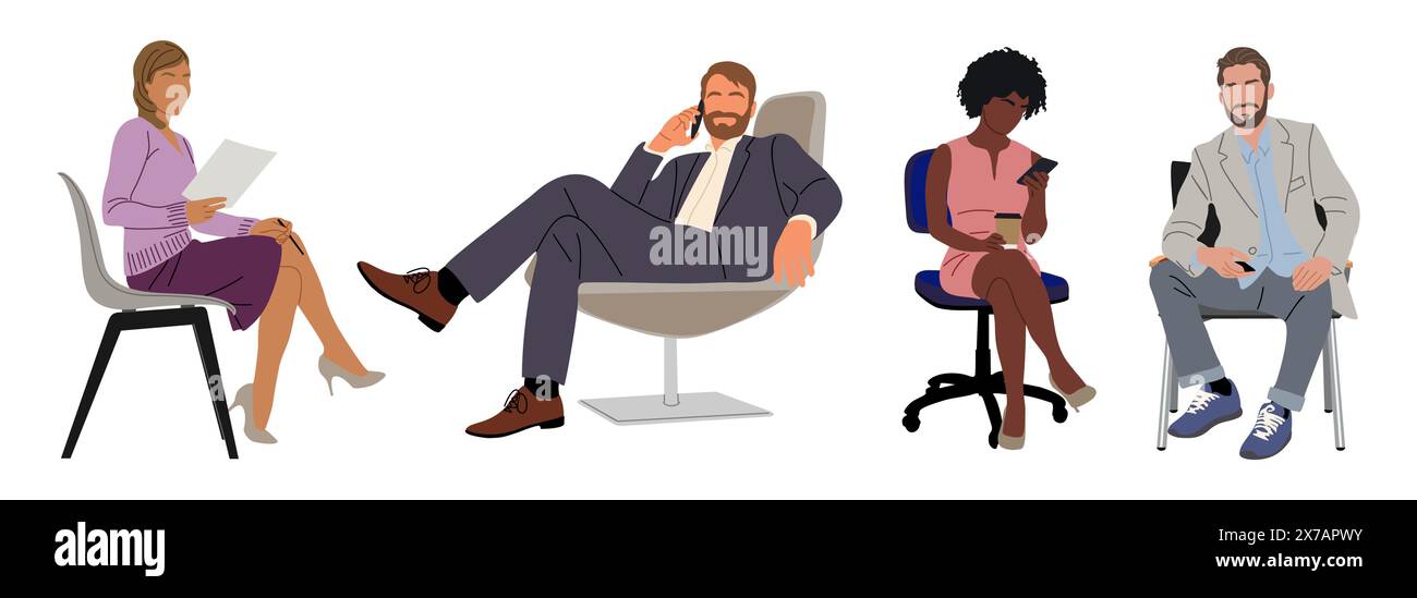 Business people sitting, taking part in meeting Stock Vector Image ...