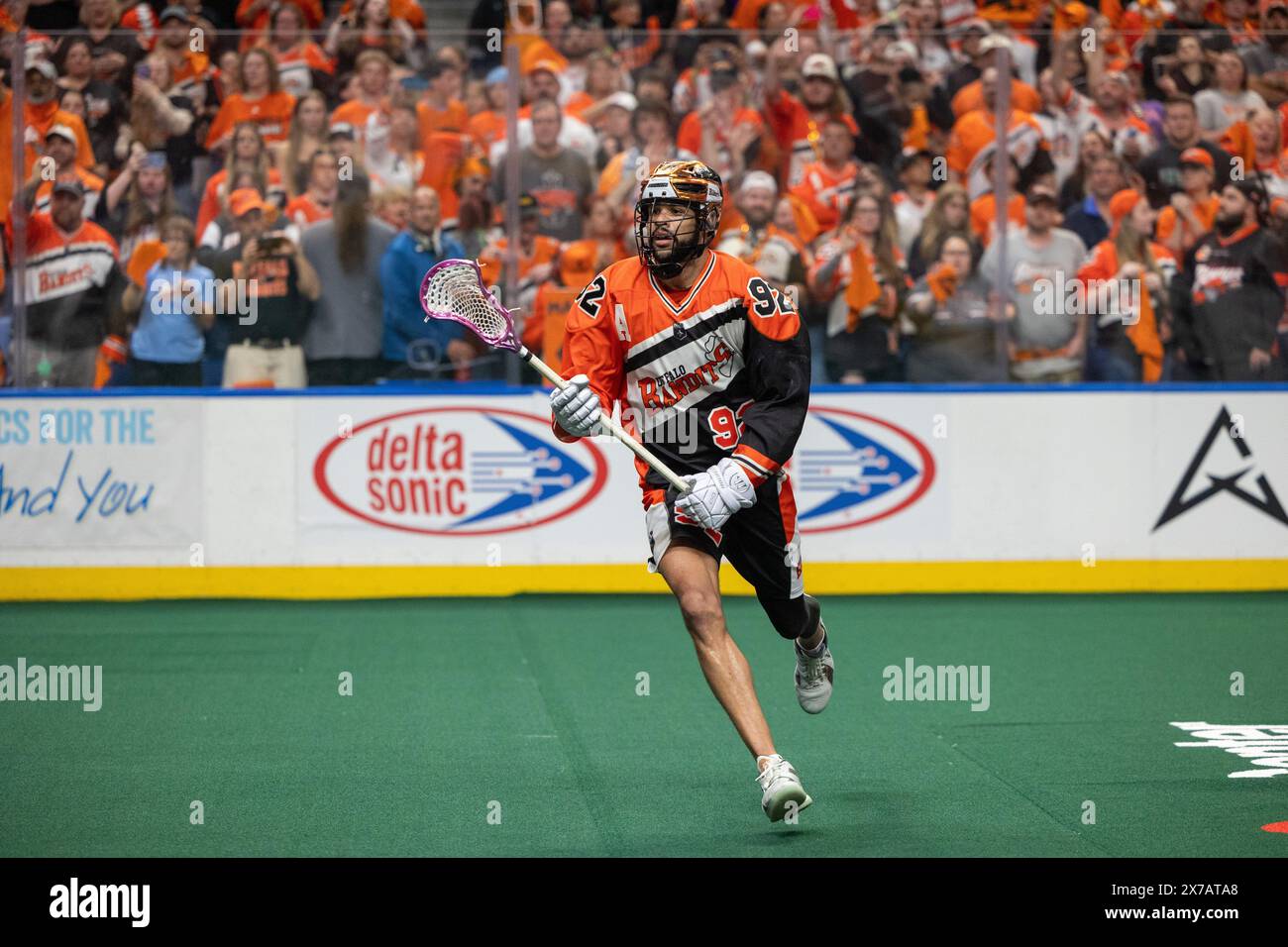 May 18th, 2024: Buffalo Bandits forward Dhane Smith (92) runs in the fourth quarter against the ...