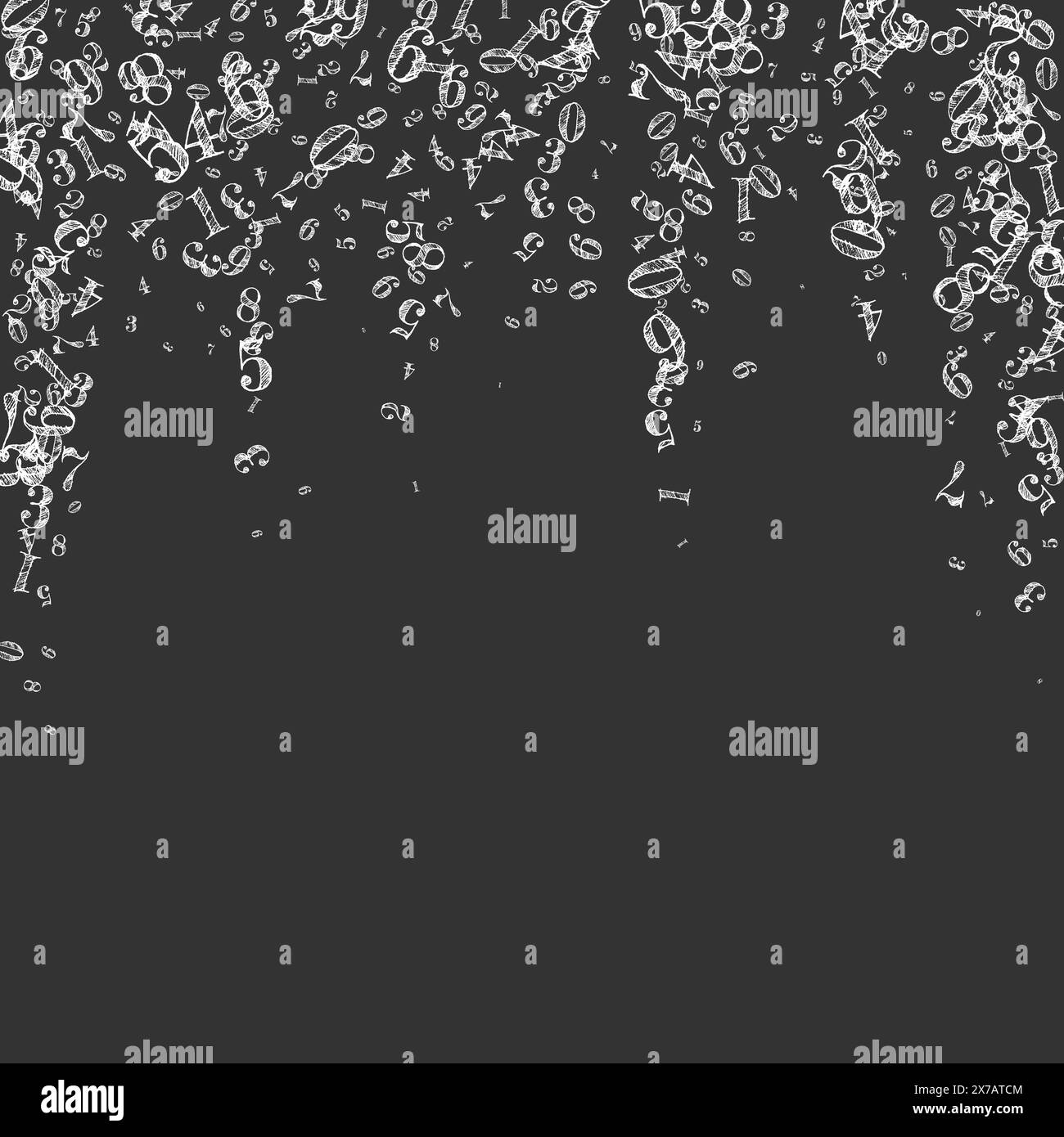 Scattered numbers. White chalk digits flying chaotic. Back to school ...