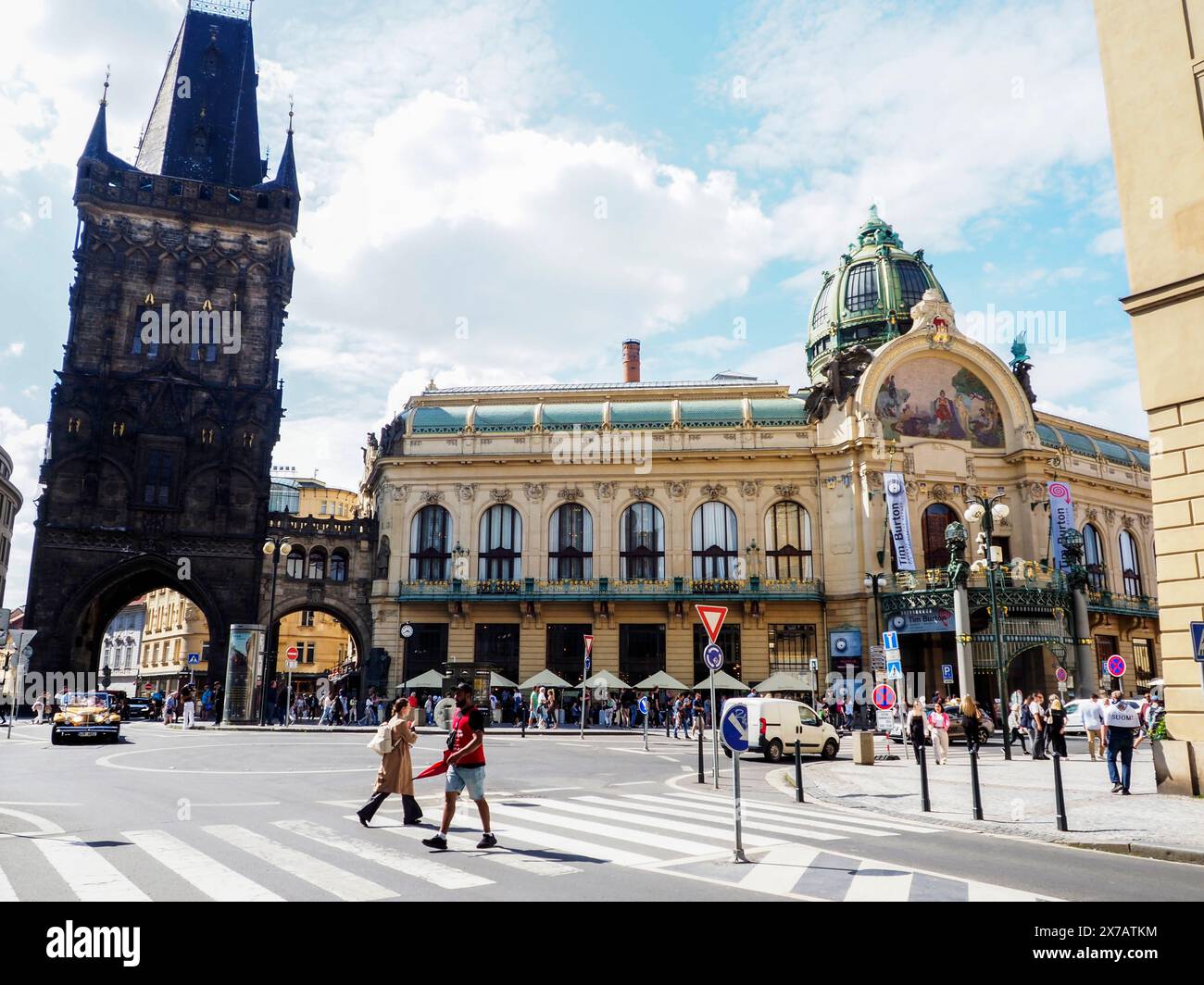 Prague, Czech Republic - May 10, 2024: Powder Tower, medieval gothic ...