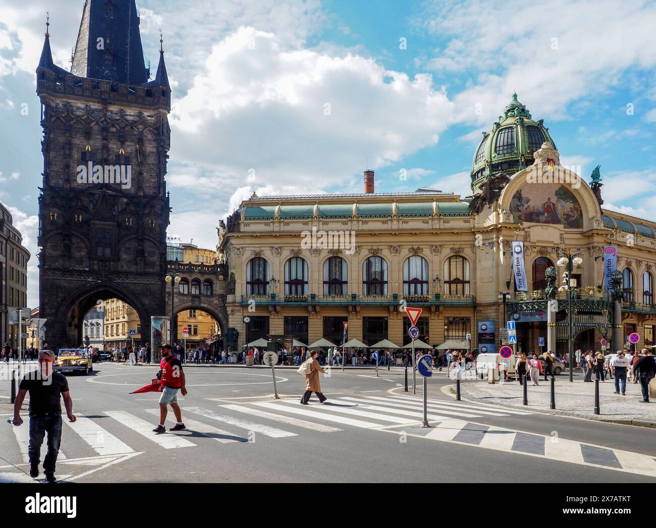 Prague, Czech Republic - May 10, 2024: Powder Tower, medieval gothic city gate and Municipal ...