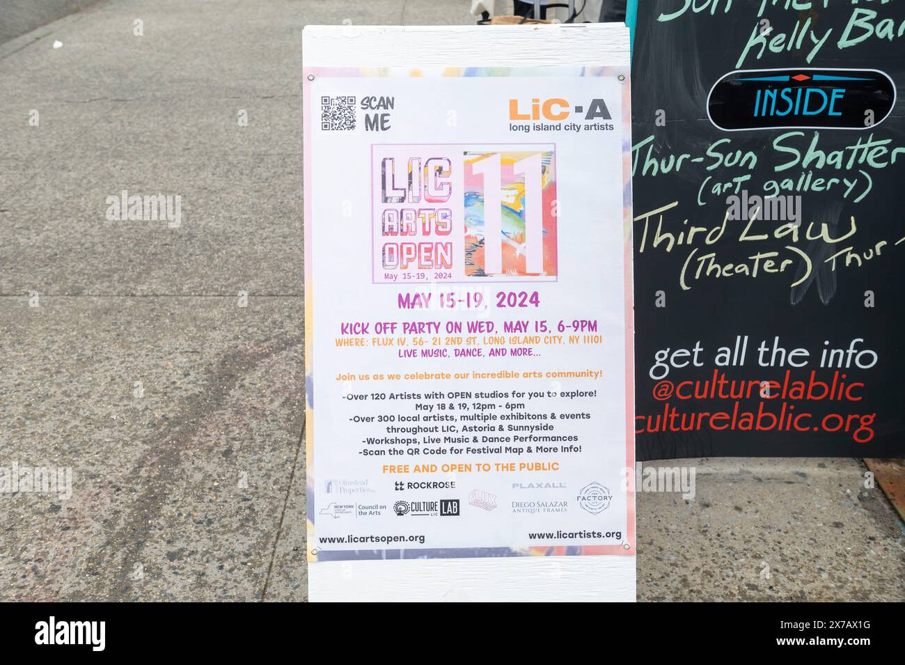 A sign for LIC Art Open week seen outside Culture Lab, Long Island City ...