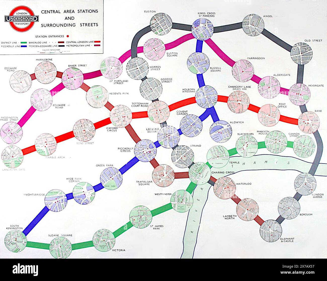 Map of London tube stations, published in 1935 by Edward Stanford Ltd ...