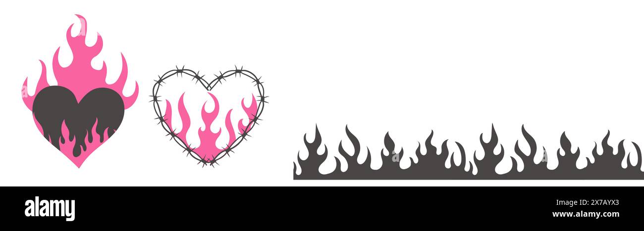 Heart flame y2k gothic tattoo neo tribal isolated on white background ...