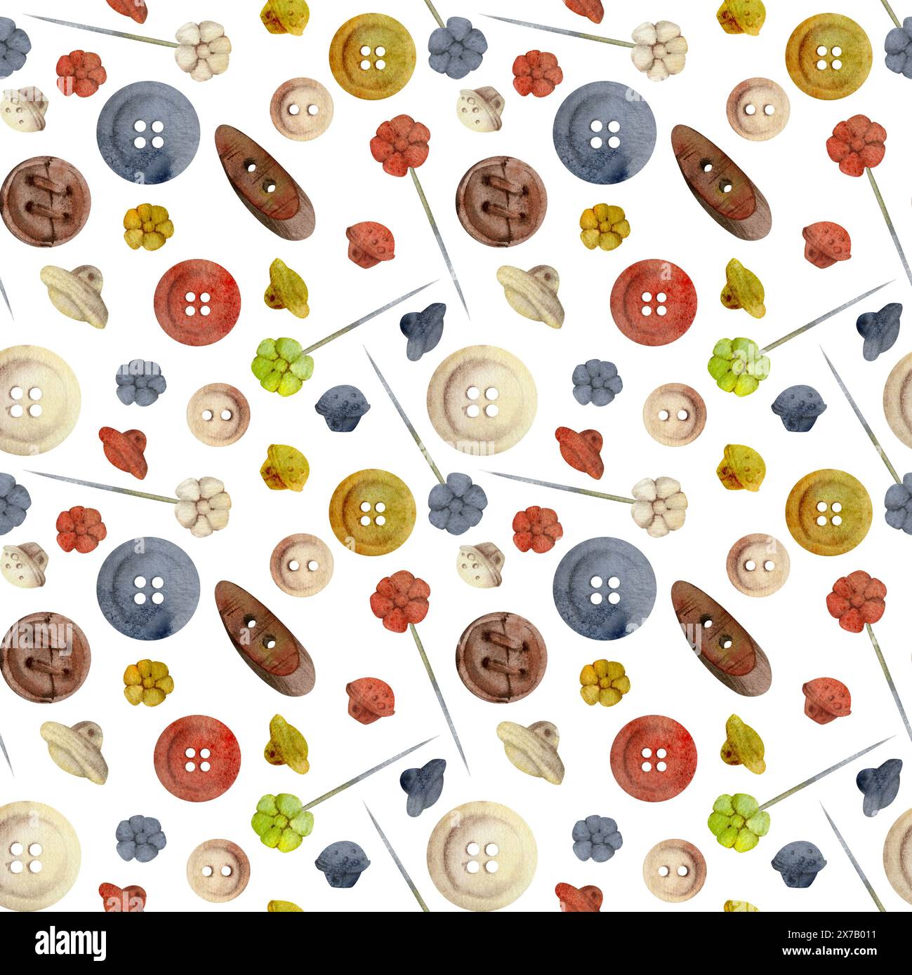 Hand drawn watercolor illustration sewing craft supplies. Plastic ...