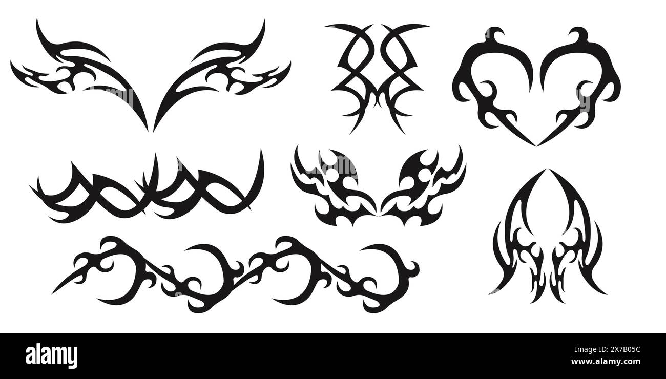 Set Neo tribal y2k aesthetic tattoo gothic cover, fire or wings ...