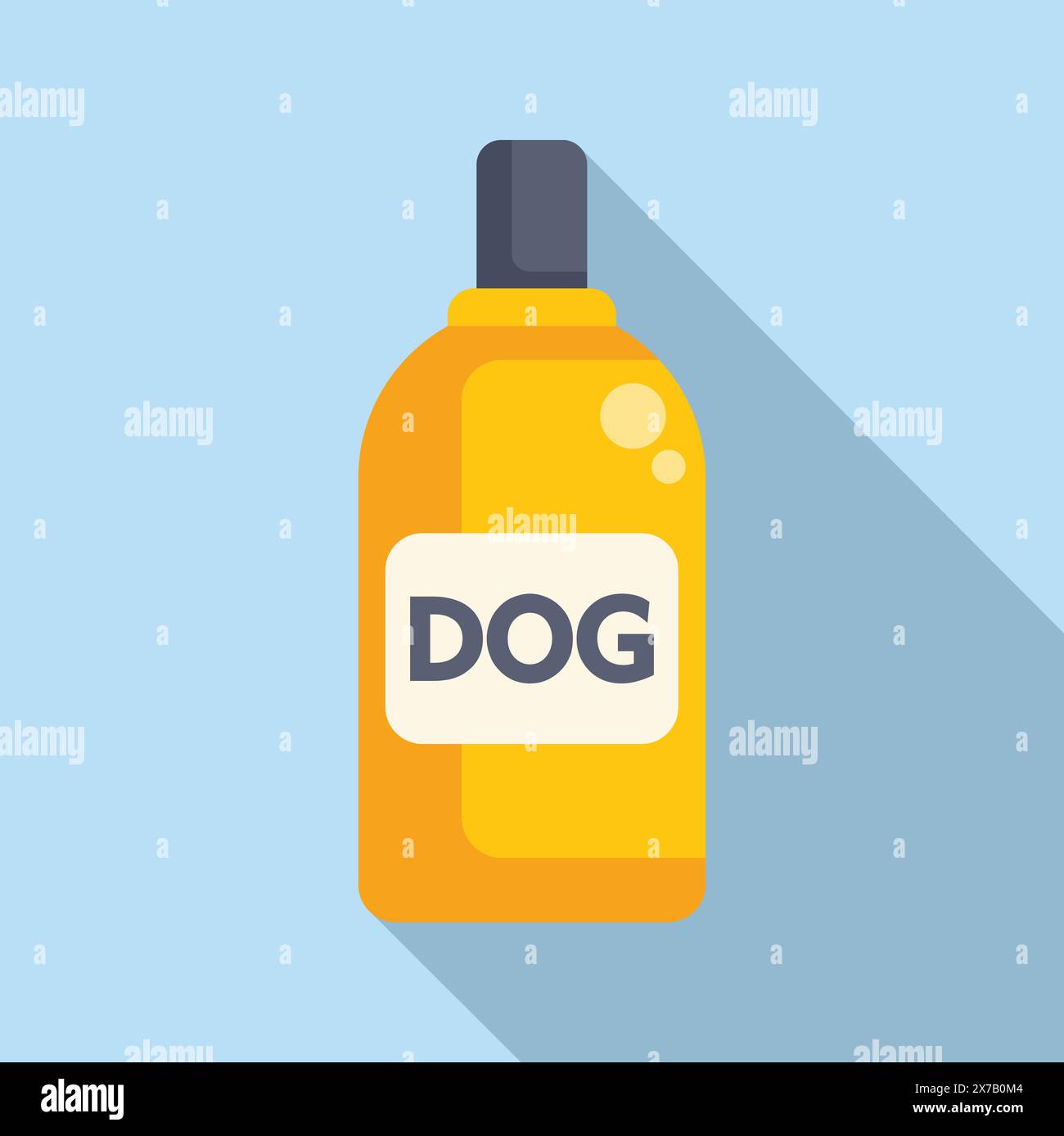 Colorful vector illustration of a yellow dog shampoo bottle with a flat ...
